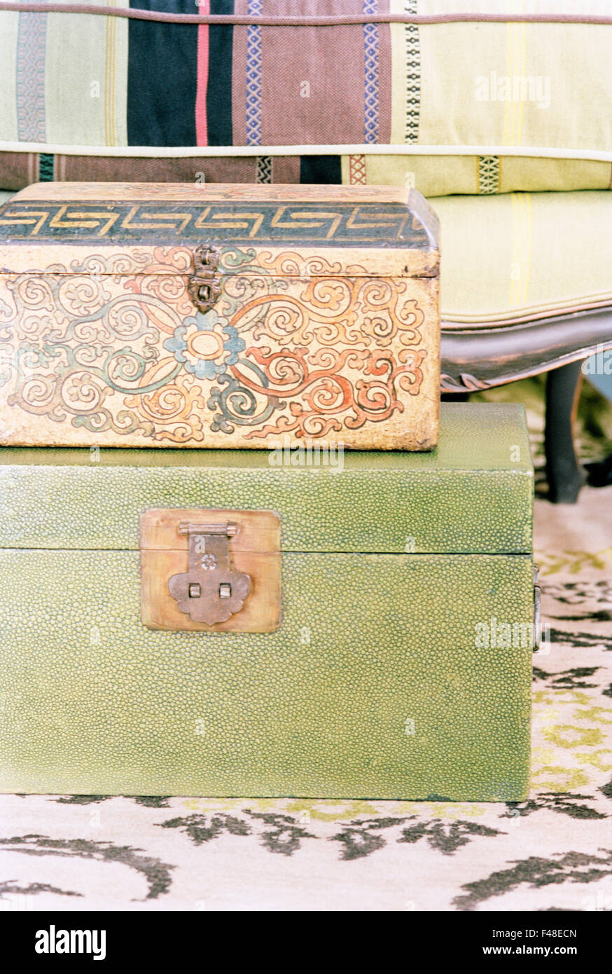 Green leather boxes Stock Photo - Alamy