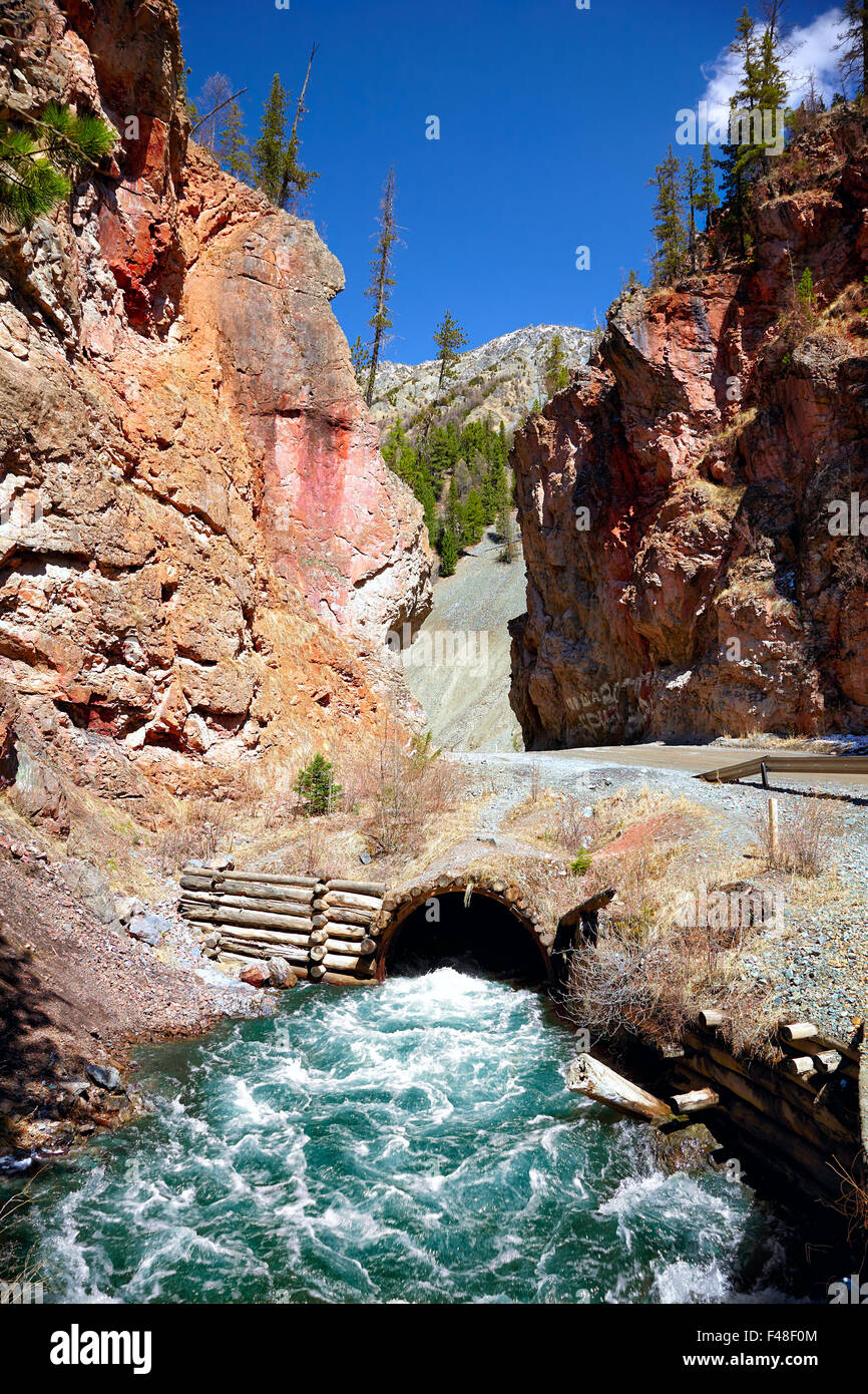 Red Gates and river Chibitka Stock Photo - Alamy