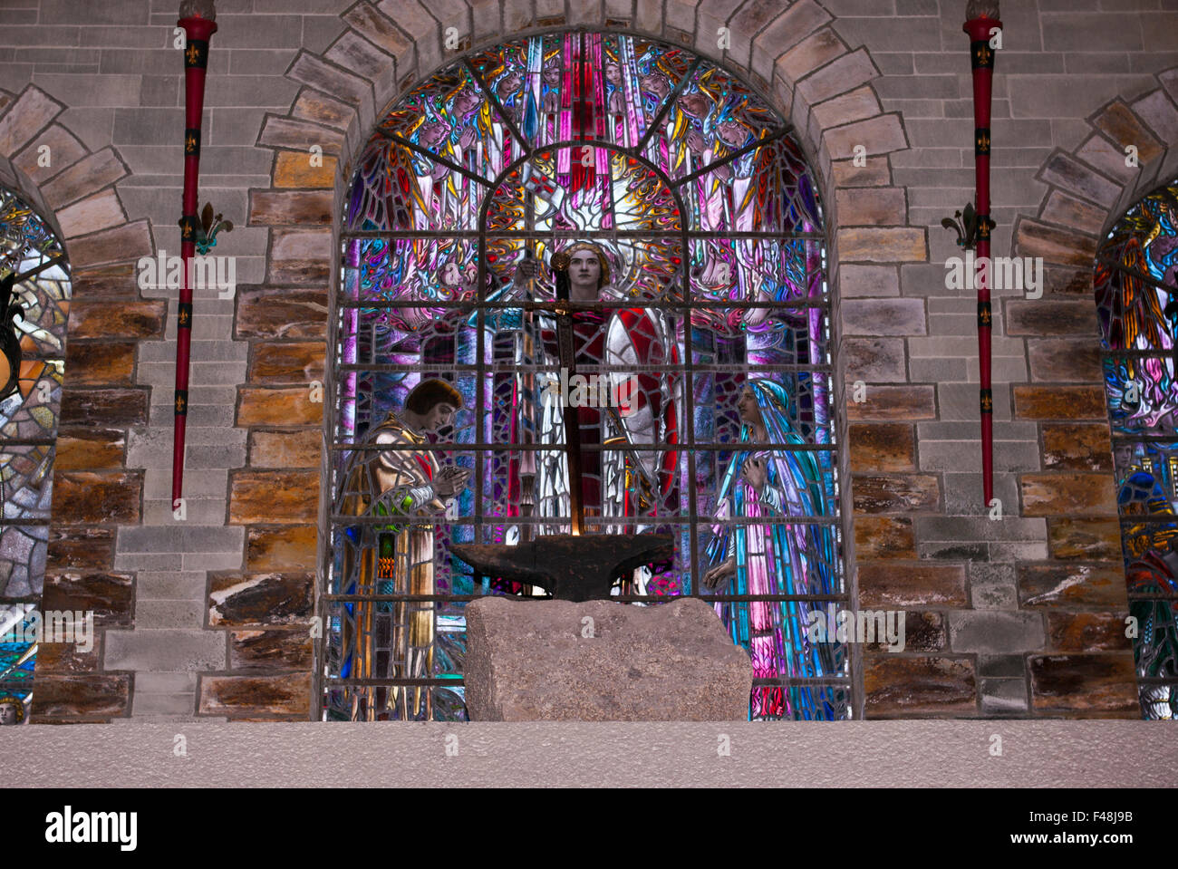 Anvil and Stained Glass Windows Inside King Arthurs Great Halls Tourist ...