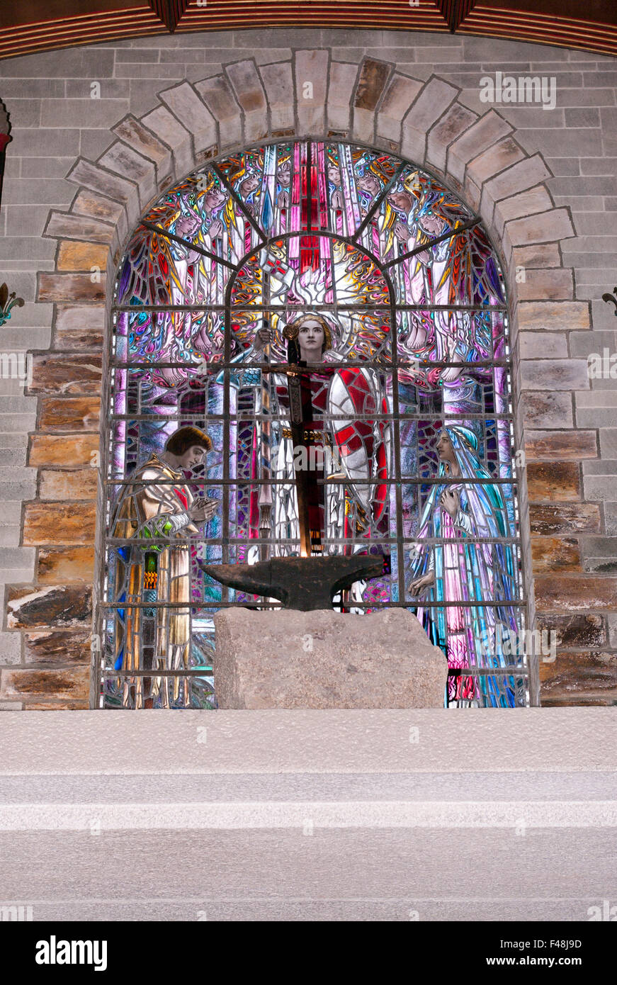 Anvil and Stained Glass Windows Inside King Arthurs Great Halls Tourist ...
