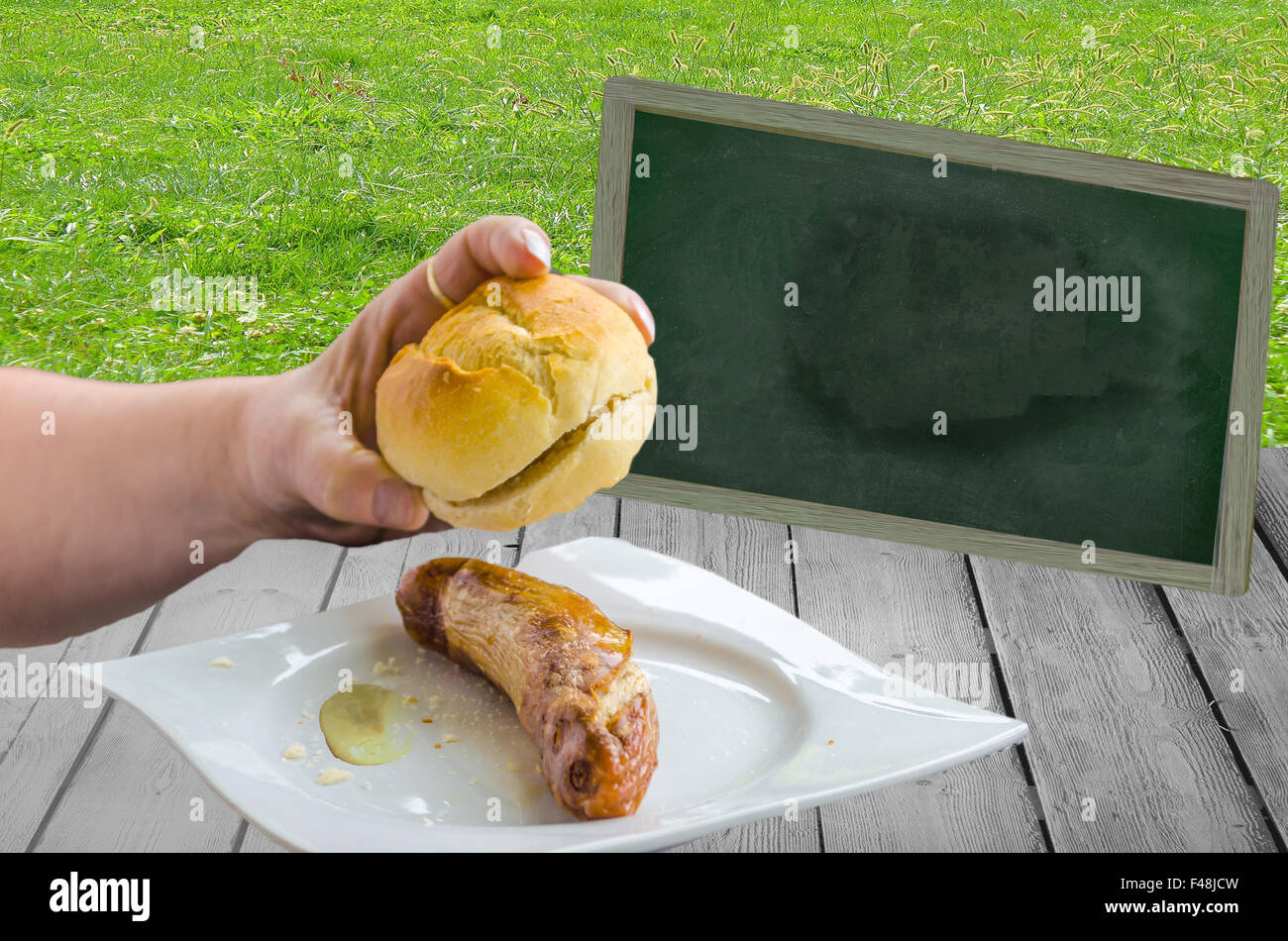 Bratwurst with bun Stock Photo - Alamy