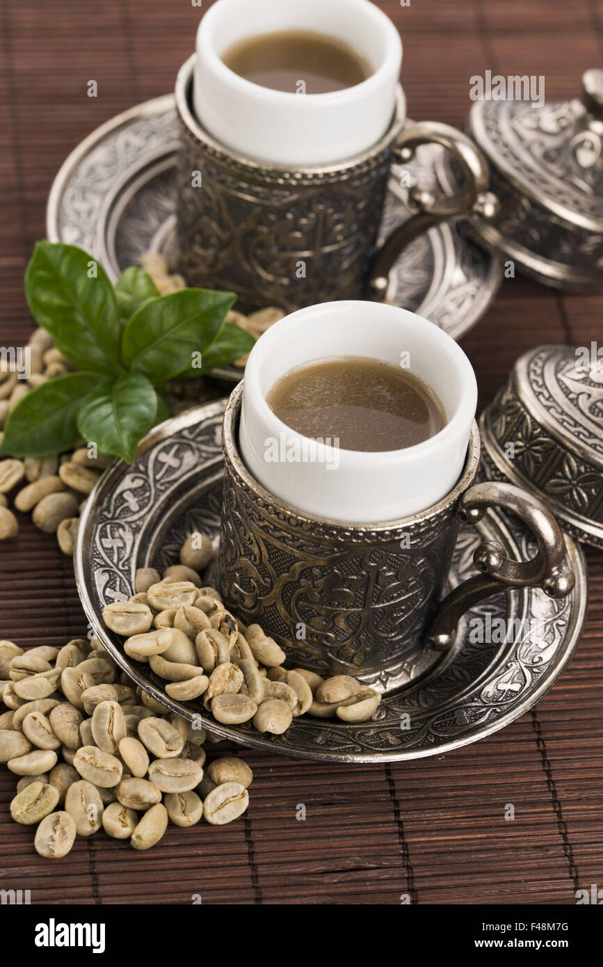 Green coffee. drink and beans Stock Photo - Alamy