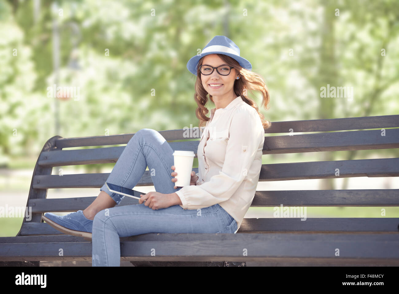 Sitting on the bench Stock Photo - Alamy