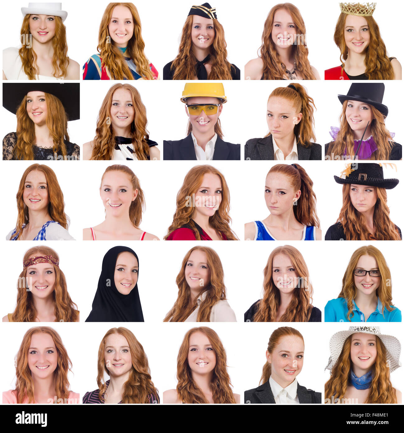 Collage of many faces from same model Stock Photo - Alamy