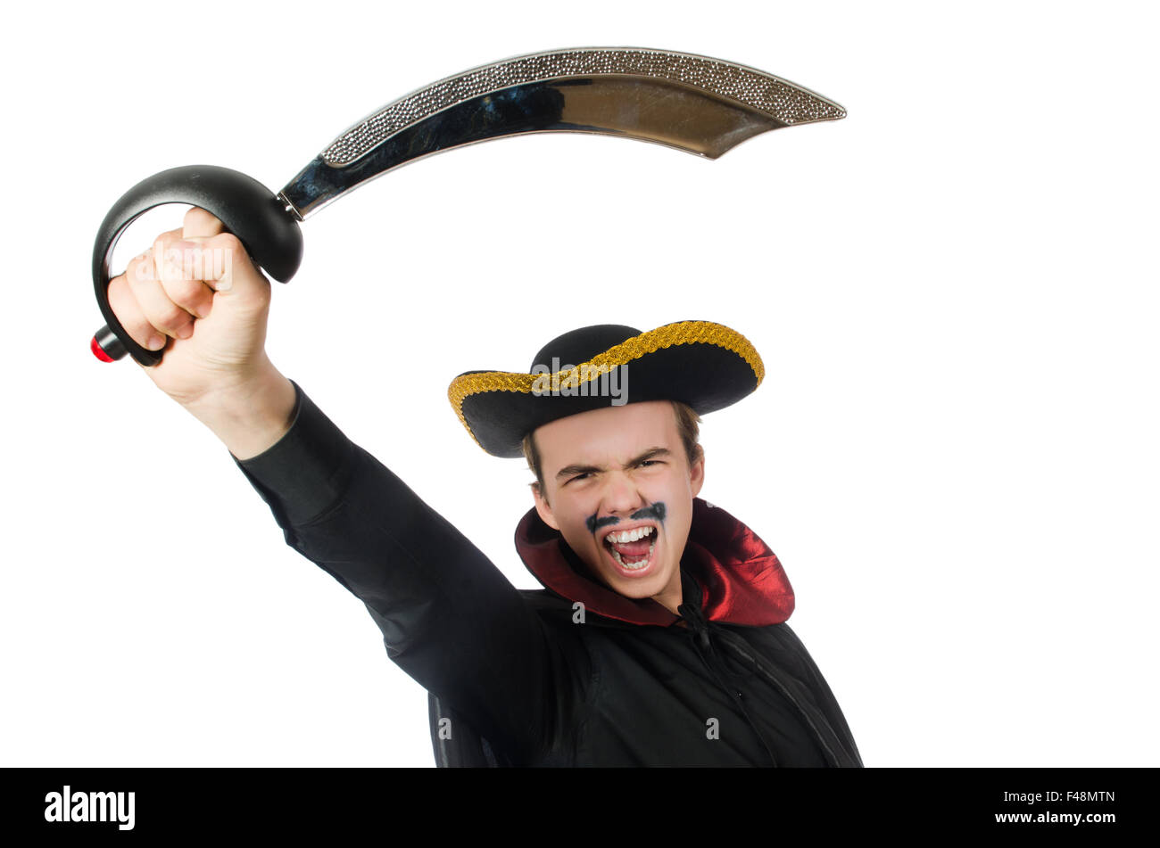 Young pirate holding sword isolated on white Stock Photo - Alamy