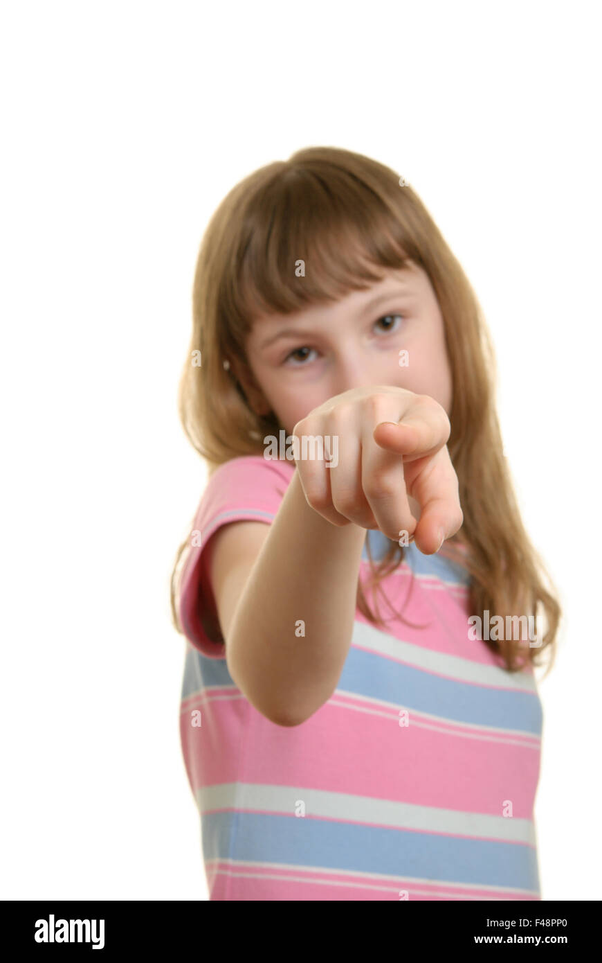 Girl points finger Stock Photo - Alamy