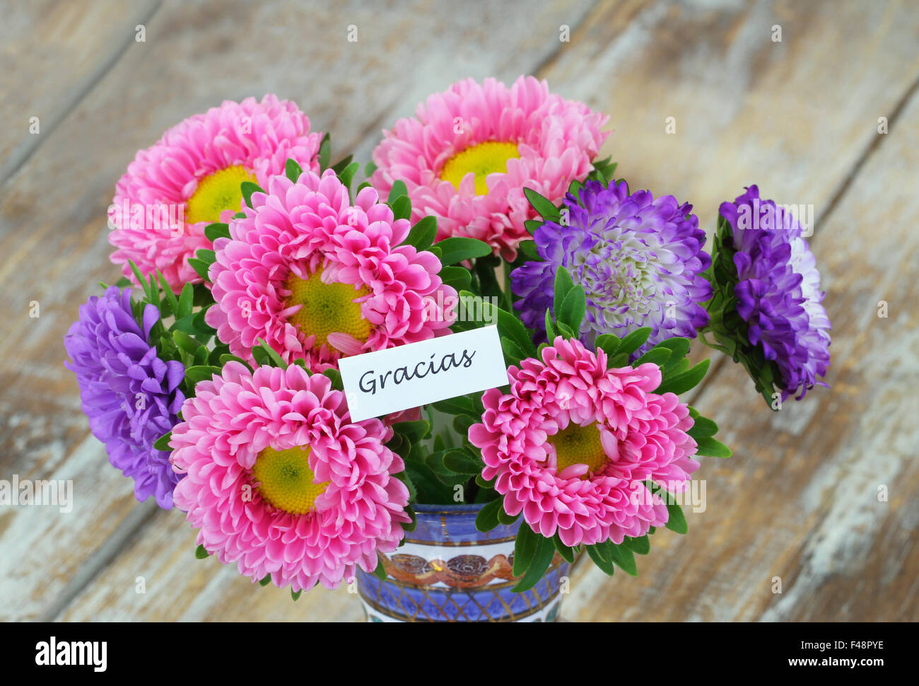 Gracias (which means thank you in Spanish) card with colorful aster ...