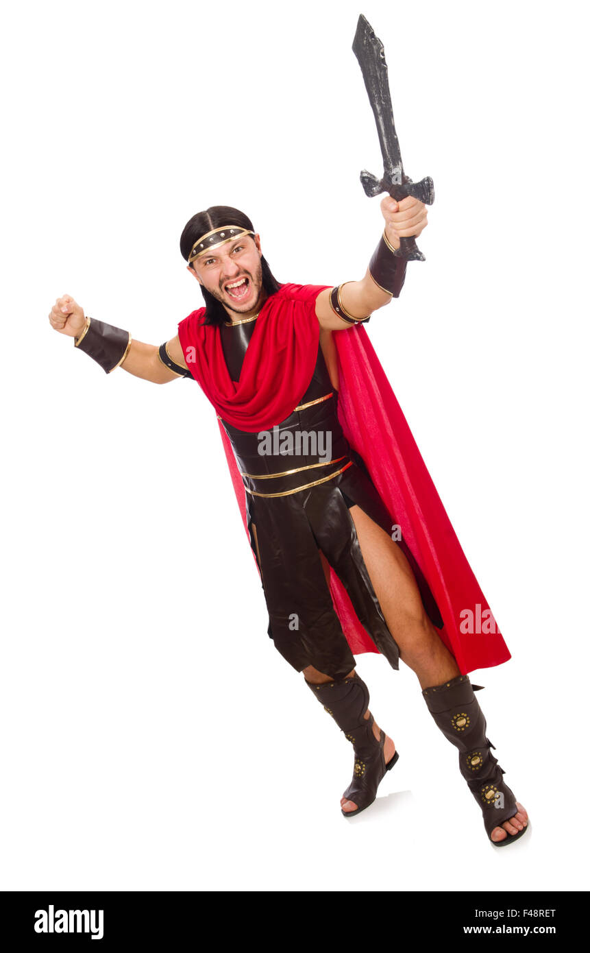 Gladiator holding sword isolated on white Stock Photo - Alamy