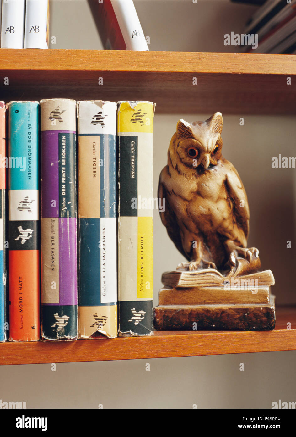 Owle in a bookcase Stock Photo - Alamy