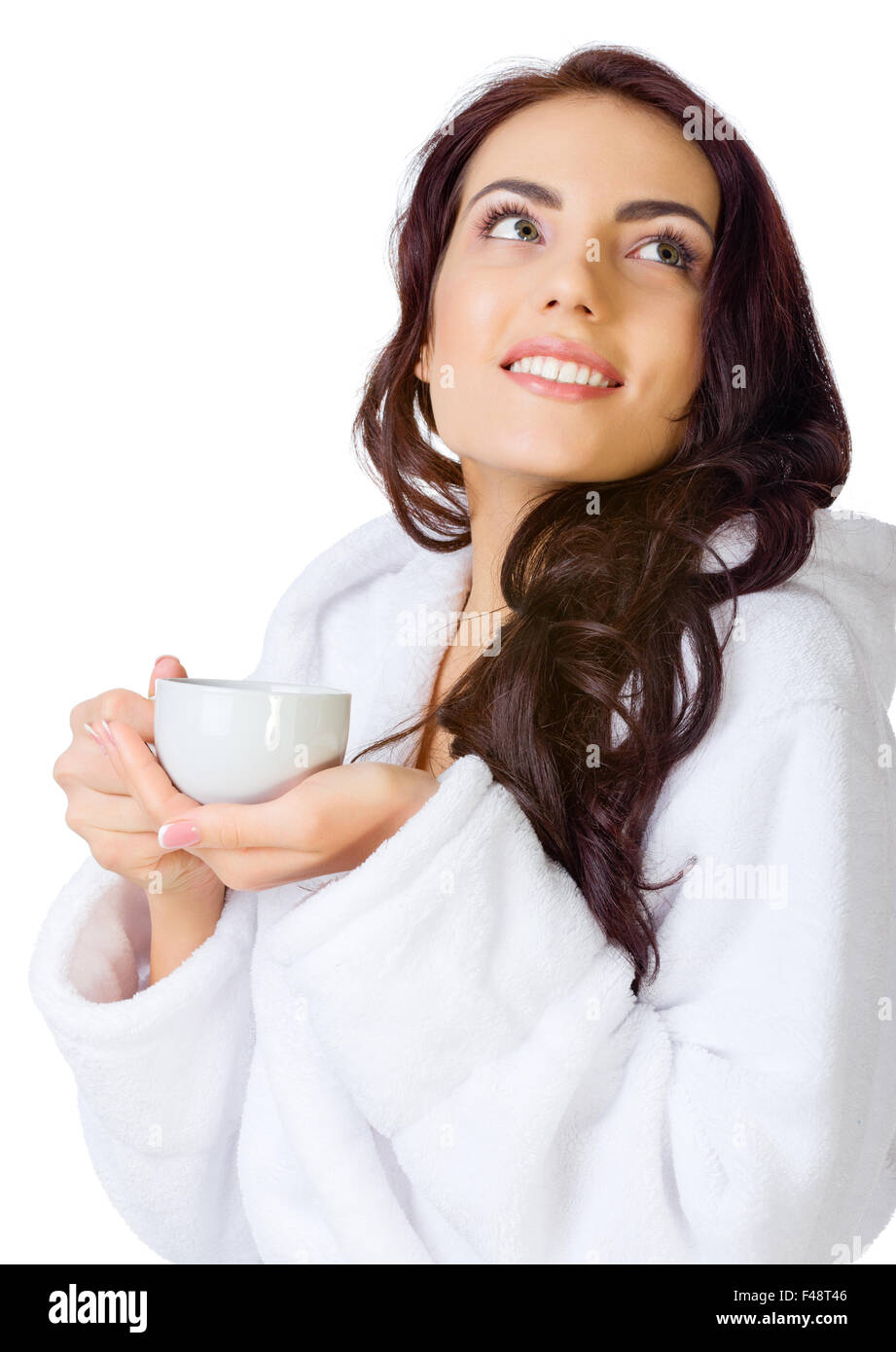 Young healthy girl with cup isolated Stock Photo - Alamy