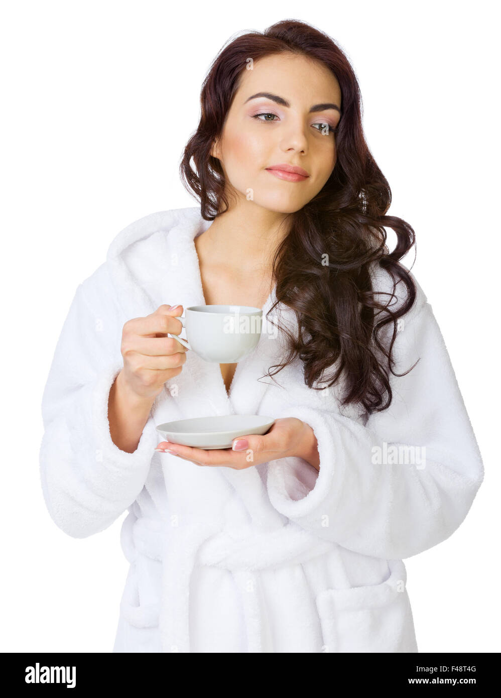 Young healthy girl with cup isolated Stock Photo - Alamy