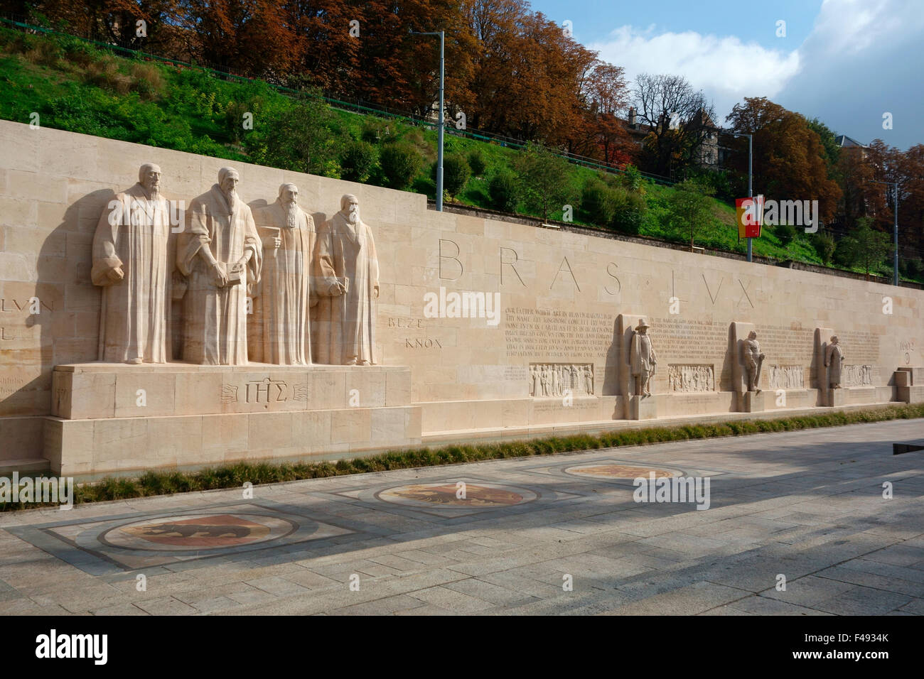 Reformation Wall with statues of Guillaume Farel, John Calvin, Theodore ...
