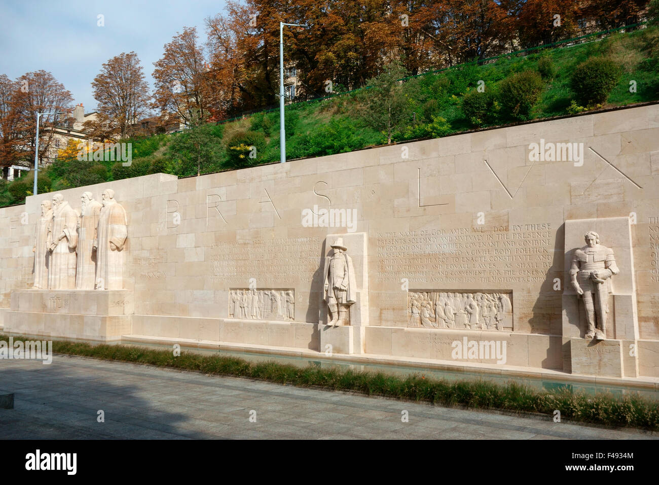 Reformation Wall with statues of Guillaume Farel, John Calvin, Theodore ...