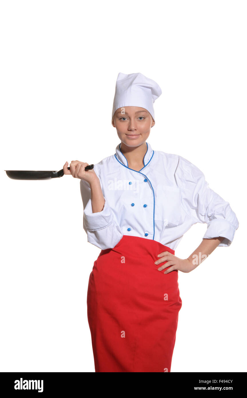 happy woman-cook with frying pan Stock Photo - Alamy