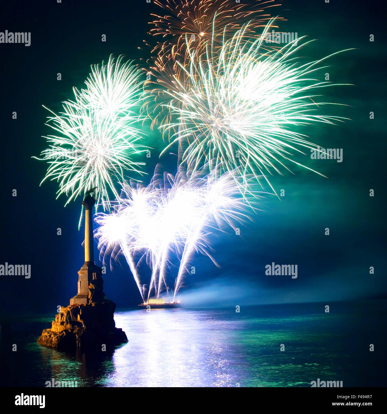 Salute, fireworks above the Sevastopol bay Stock Photo - Alamy