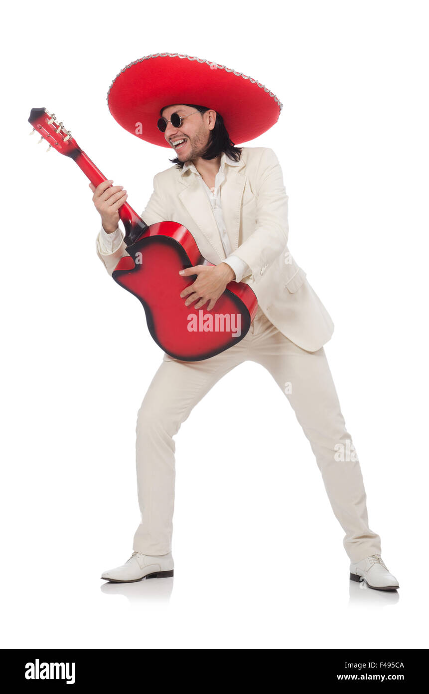 Mexican guitar player isolated on white Stock Photo - Alamy