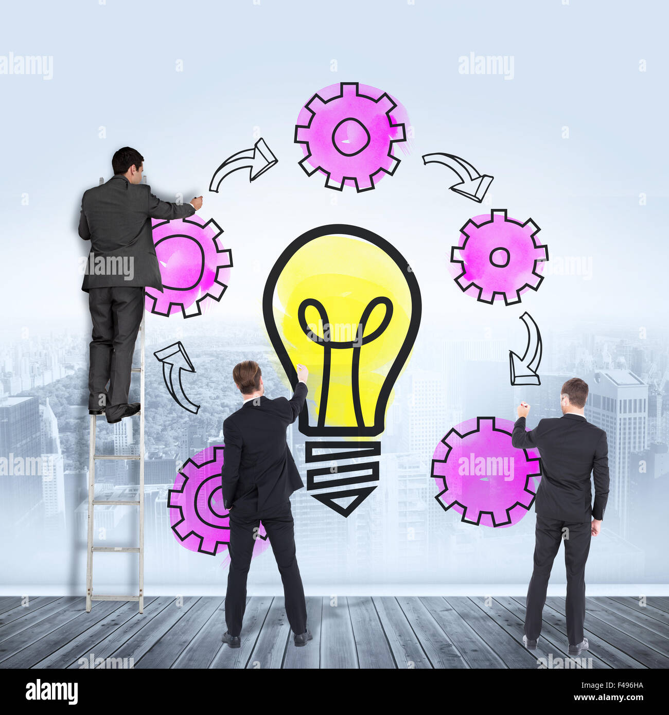 Composite image of business team writing Stock Photo - Alamy