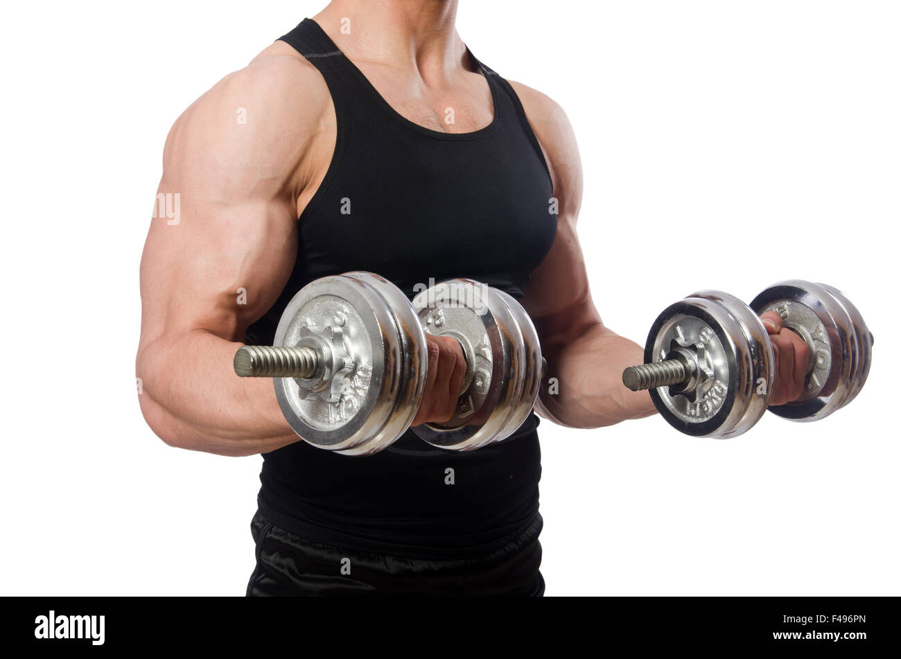 Man with dumbbells isolated on white Stock Photo - Alamy