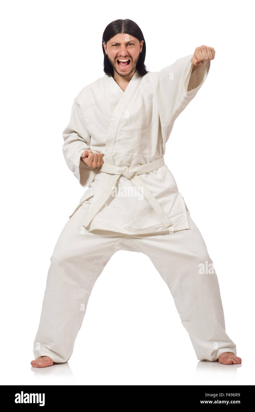 Karate fighter isolated on white Stock Photo - Alamy