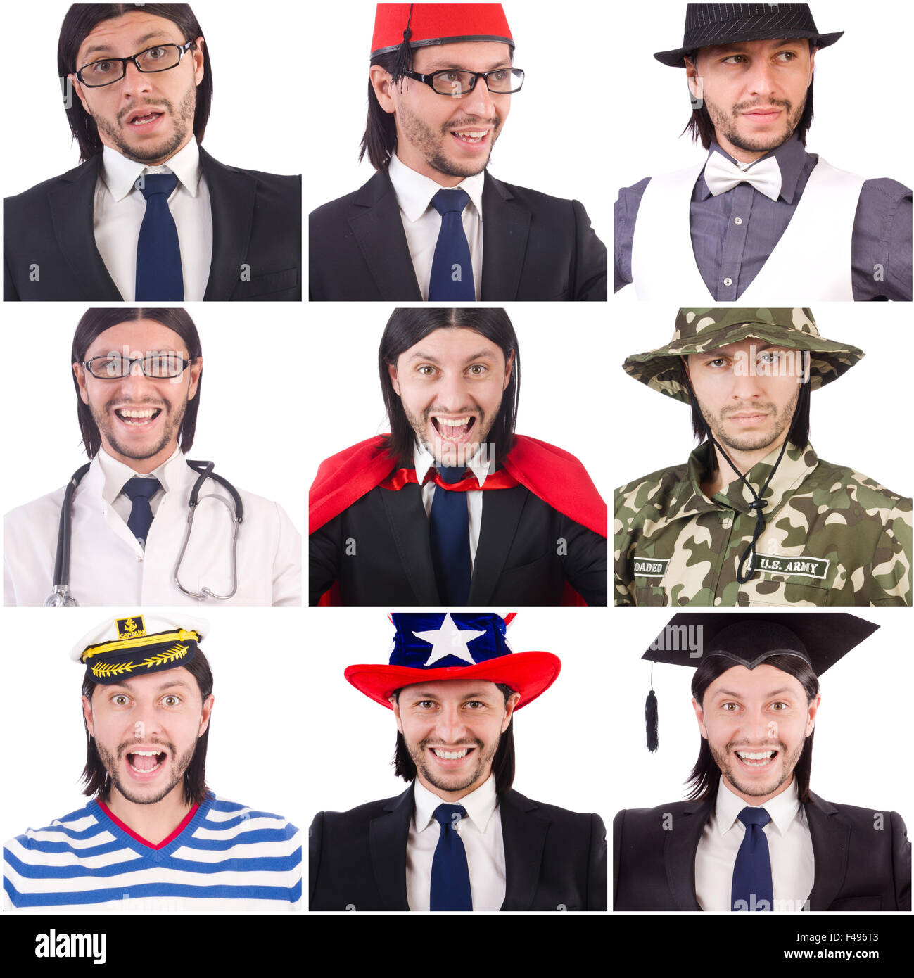Collage of many faces from same model Stock Photo - Alamy