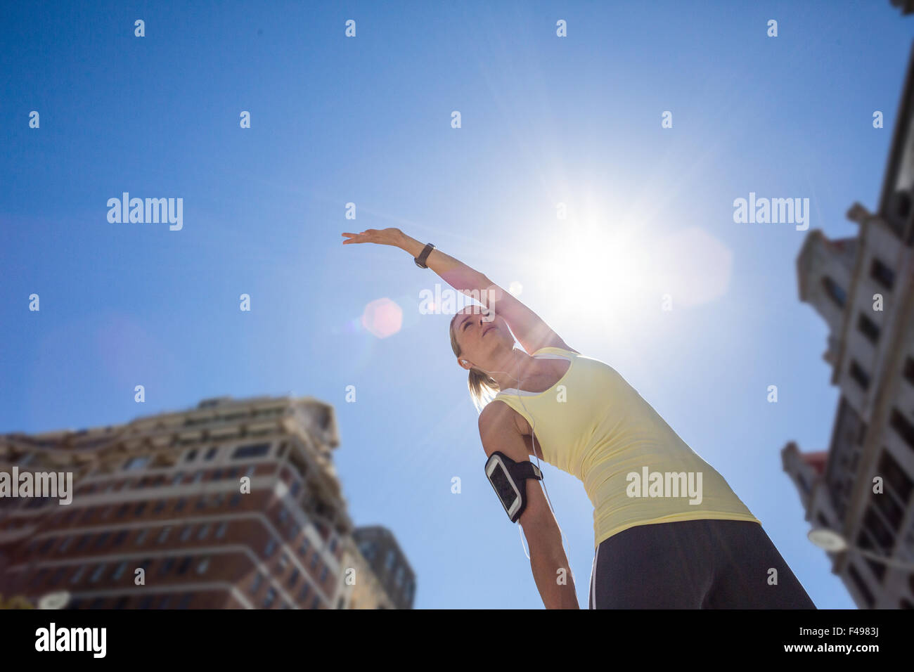 A beautiful woman stretching her arms Stock Photo - Alamy