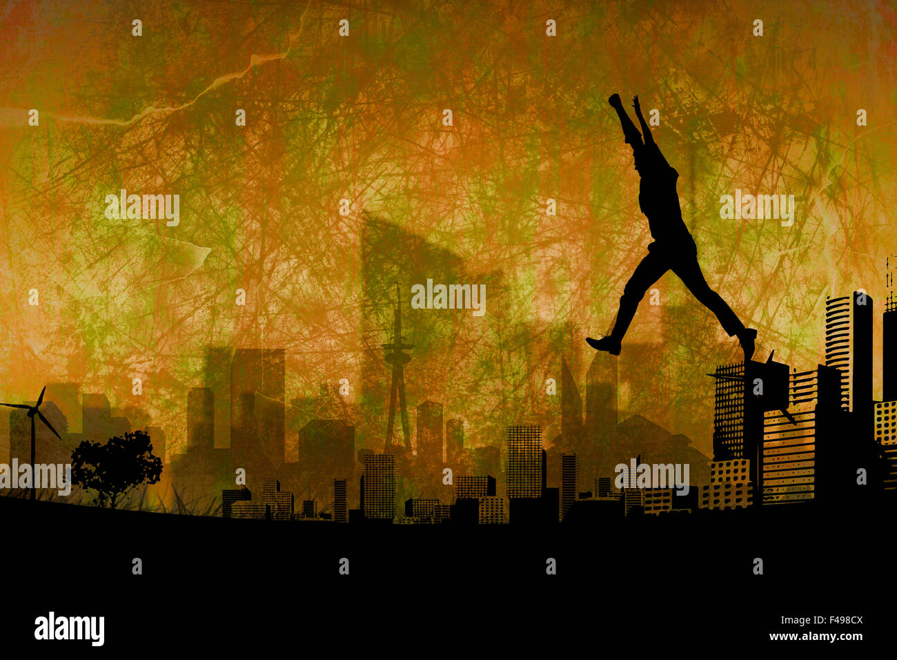 Composite image of cheering silhouette Stock Photo - Alamy