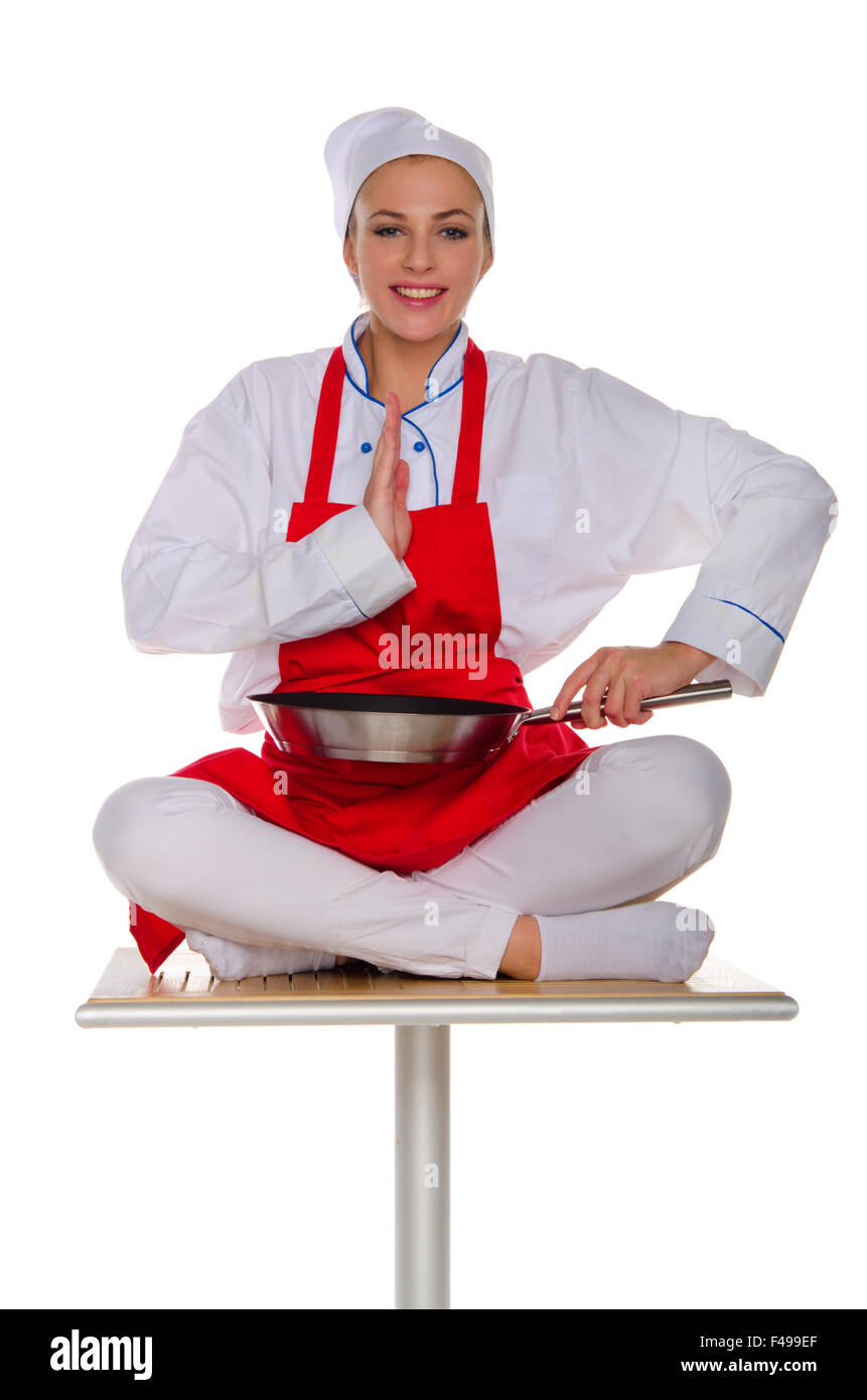Smiling chef with frying pan Stock Photo - Alamy
