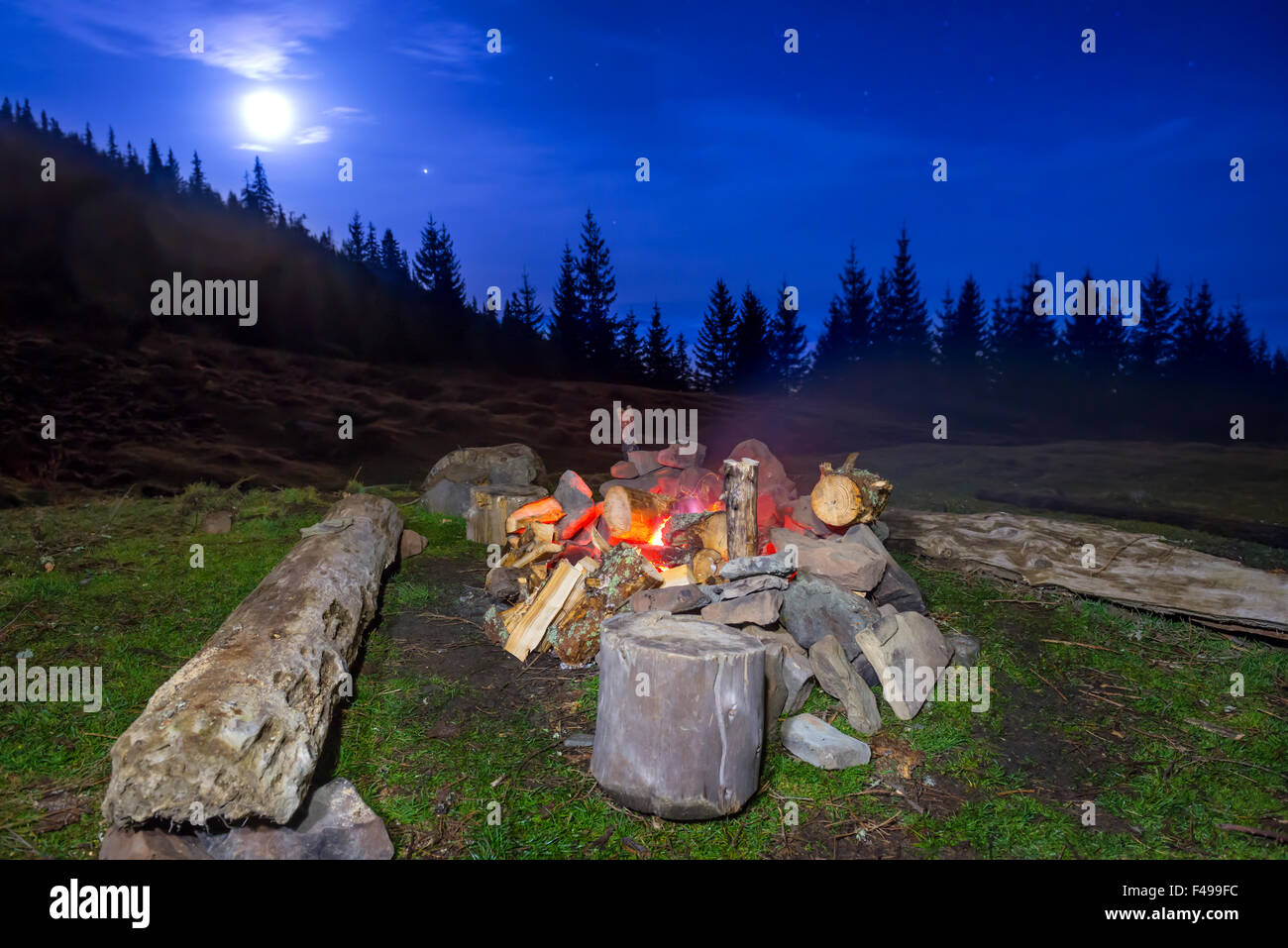 Night bonfire camping in forest hi-res stock photography and images - Alamy