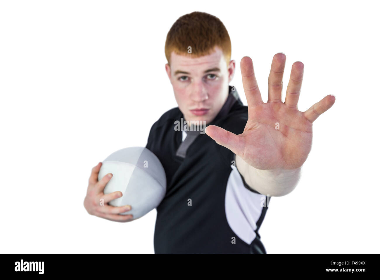 Rugby player gesturing stop sign Stock Photo - Alamy
