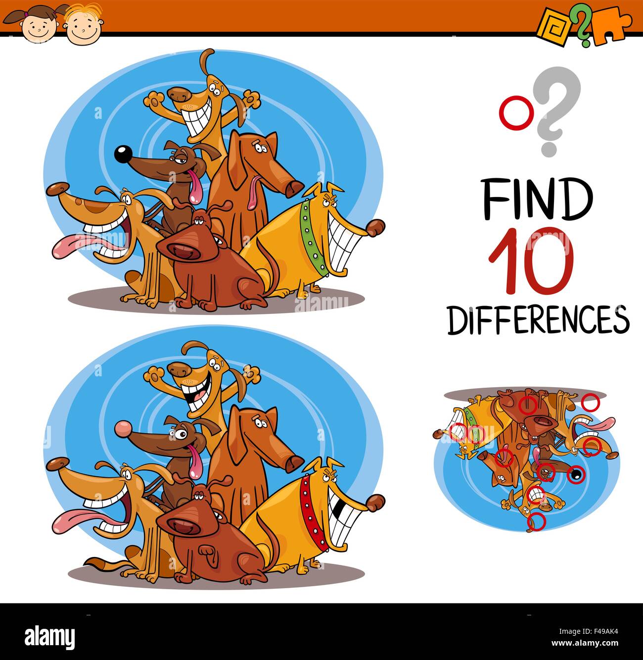 Cartoon Illustration of Differences Educational Task for Preschool Children with Dogs Animal ...