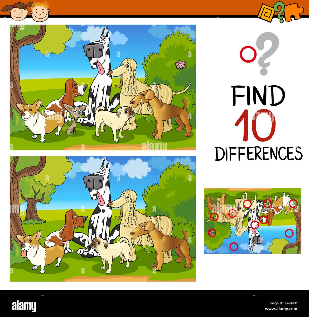 Cartoon Illustration of Finding Differences Educational Task for ...