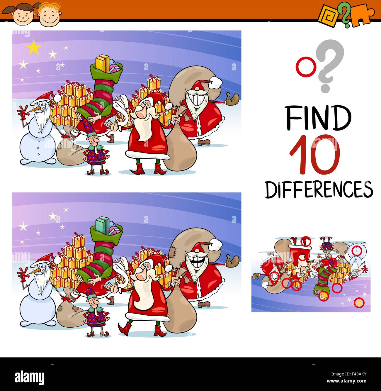 Cartoon Illustration of Finding Differences Educational Task for ...