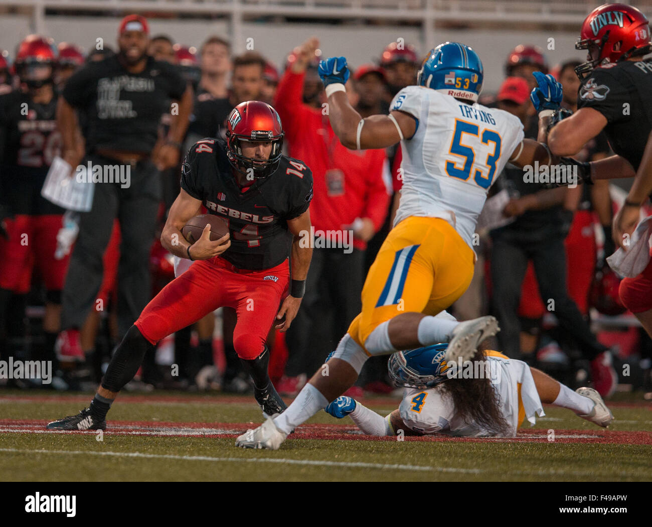 Las Vegas, NV, USA. 10th Oct, 2015. UNLV quarterback (14) Kurt ...