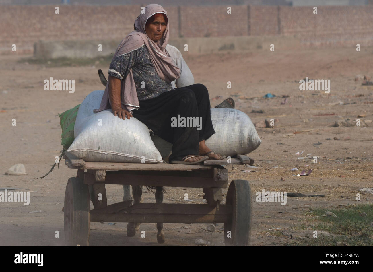 Lahore, Pakistan. 15th Oct, 2015. Pakistani woman rides on a cart from ...