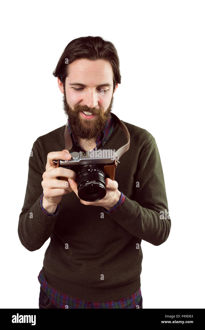 Hipster using his vintage camera Stock Photo - Alamy