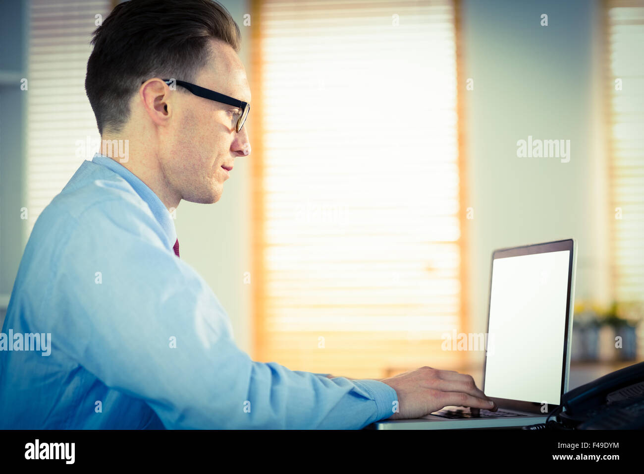 Happy businessman working with laptop Stock Photo - Alamy