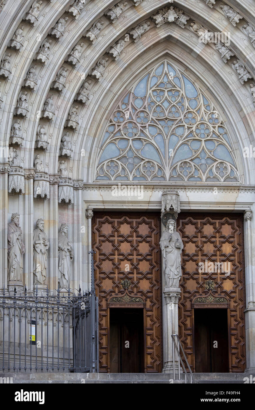 exterior of the St. Mary of the Pine Tree church in Barcelona Spain ...