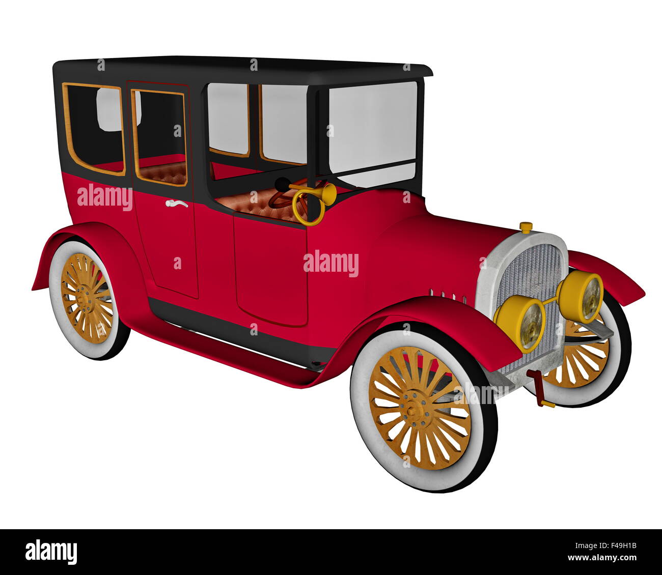 Red vintage limousine isolated in white background - 3D render Stock ...