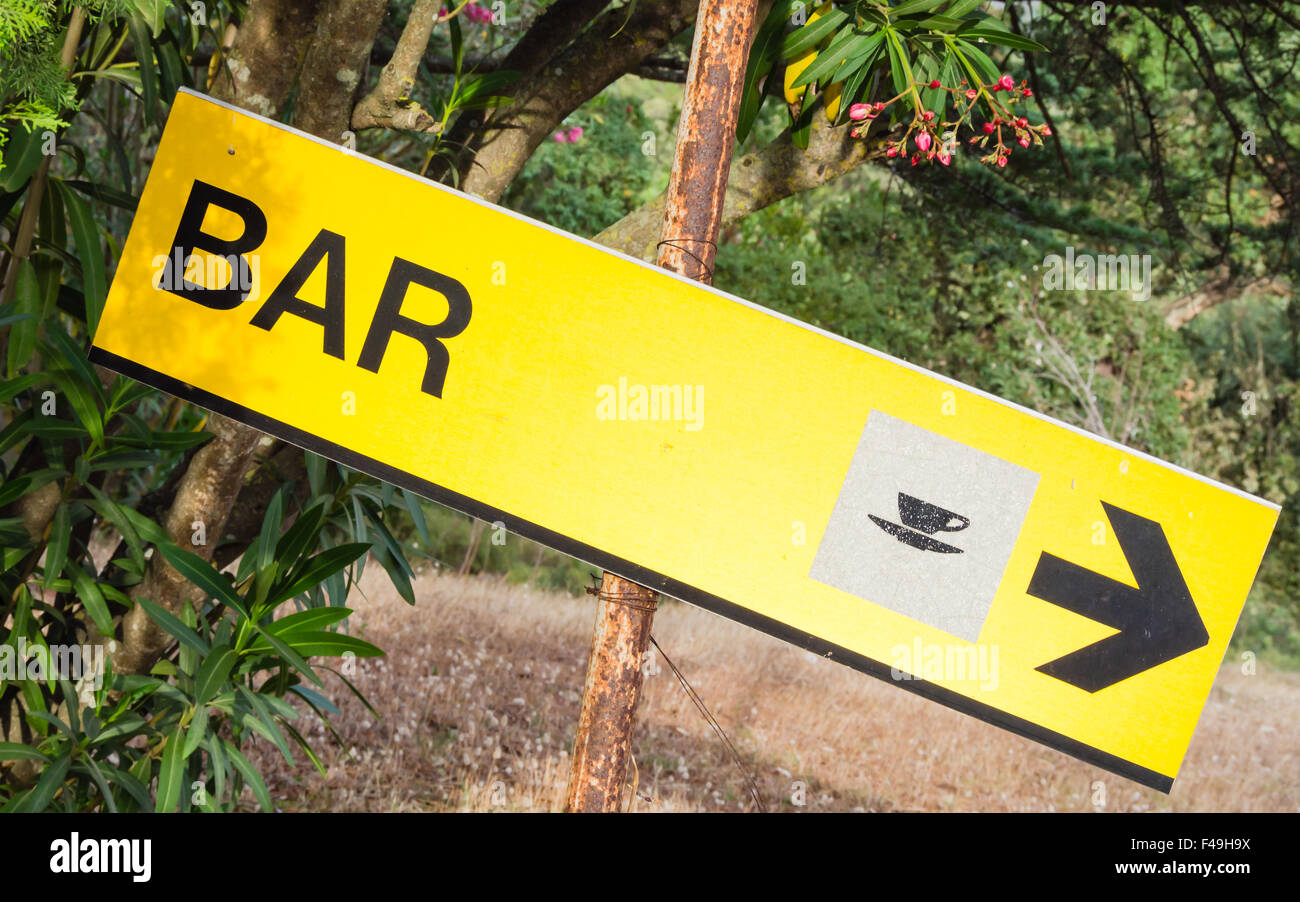 Yellow signboard bar. Sign that indicate bar and place where it's ...