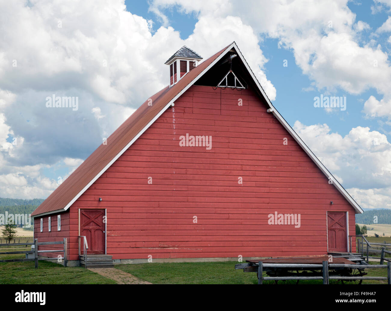 Old red barn at the Roseberry settlement museum, summer, Idaho, 2015 ...