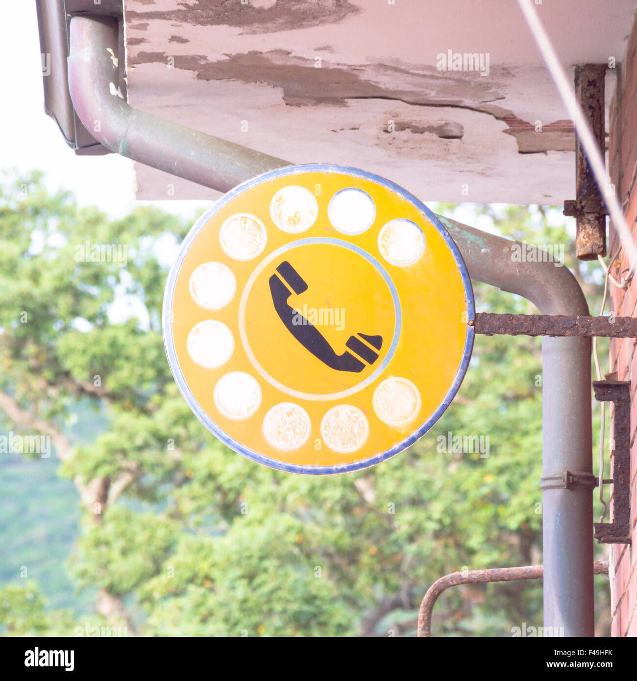 telephone signboard service. Retro sign that indicate a pubblic ...