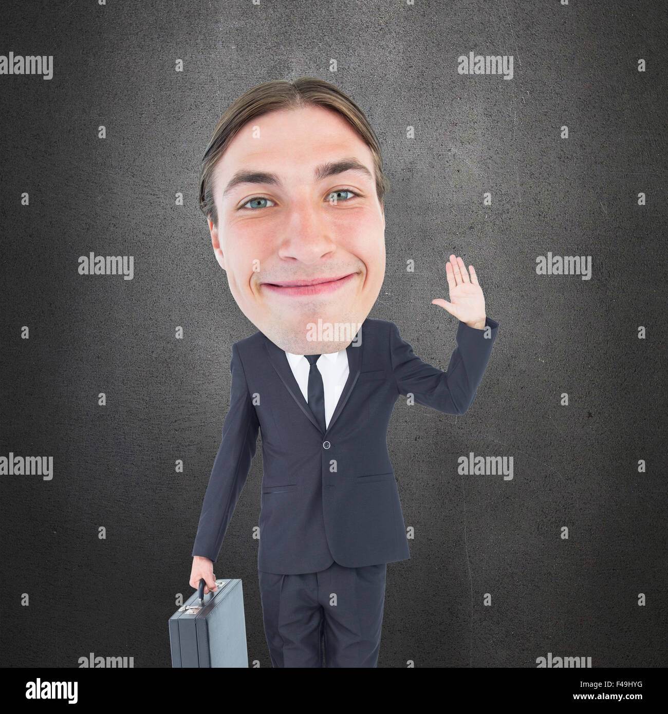 Composite image of geeky businessman waving Stock Photo - Alamy
