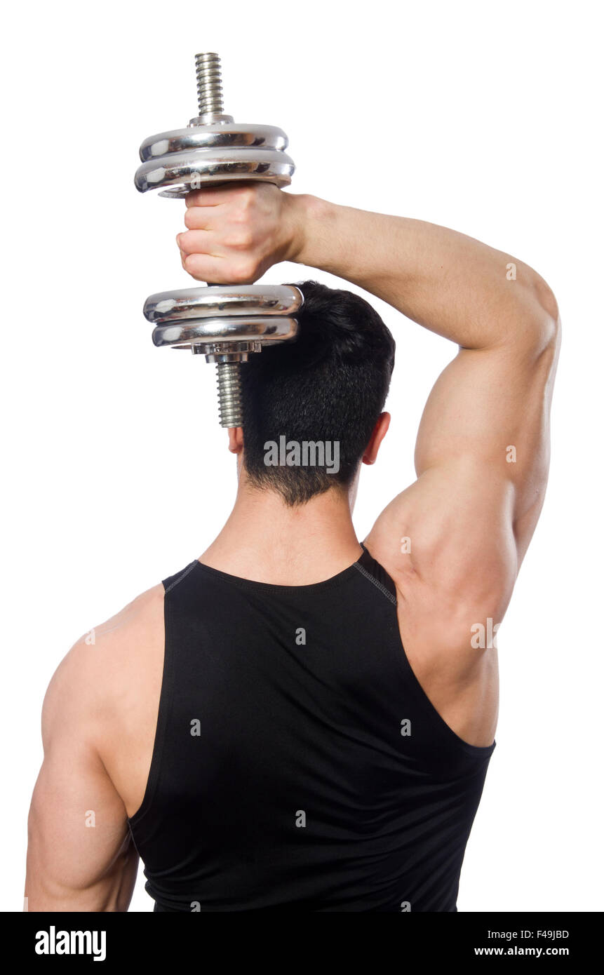 Man with dumbbells isolated on white Stock Photo - Alamy