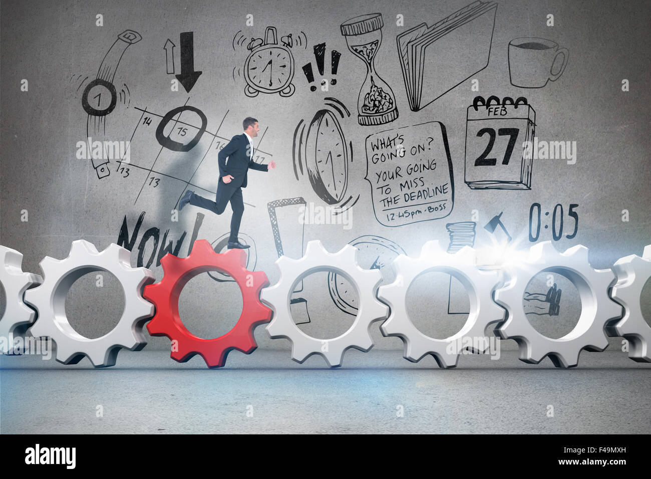 Digital composite of businessman presenting file transfer interface ...