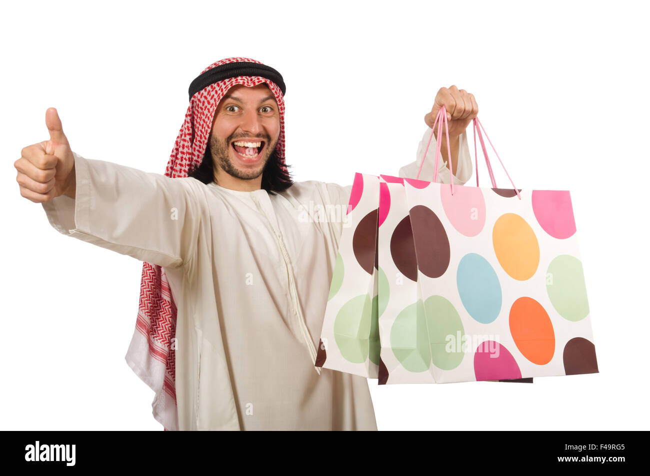Arab man with shopping bags on white Stock Photo - Alamy