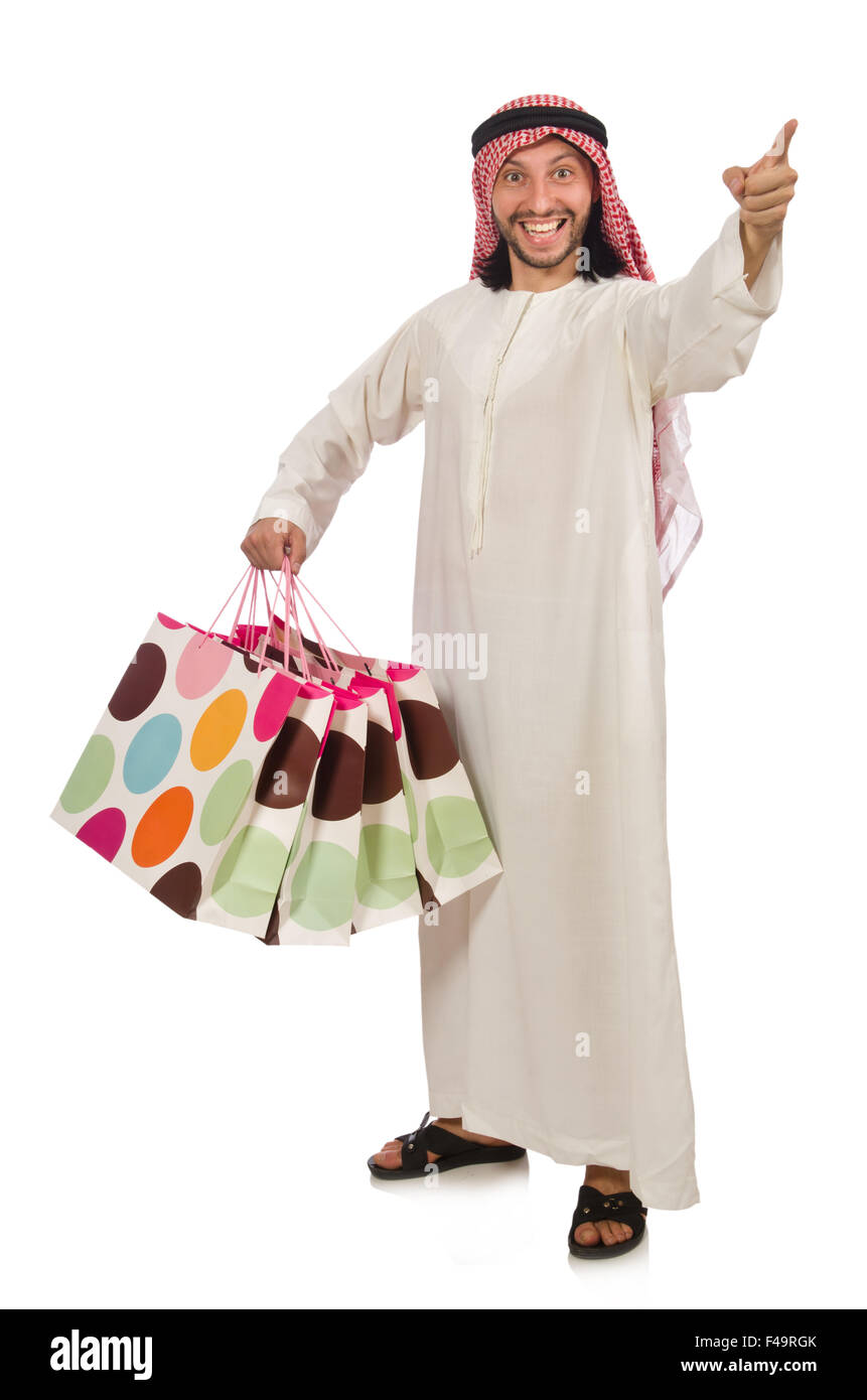 Arab man with shopping bags on white Stock Photo - Alamy