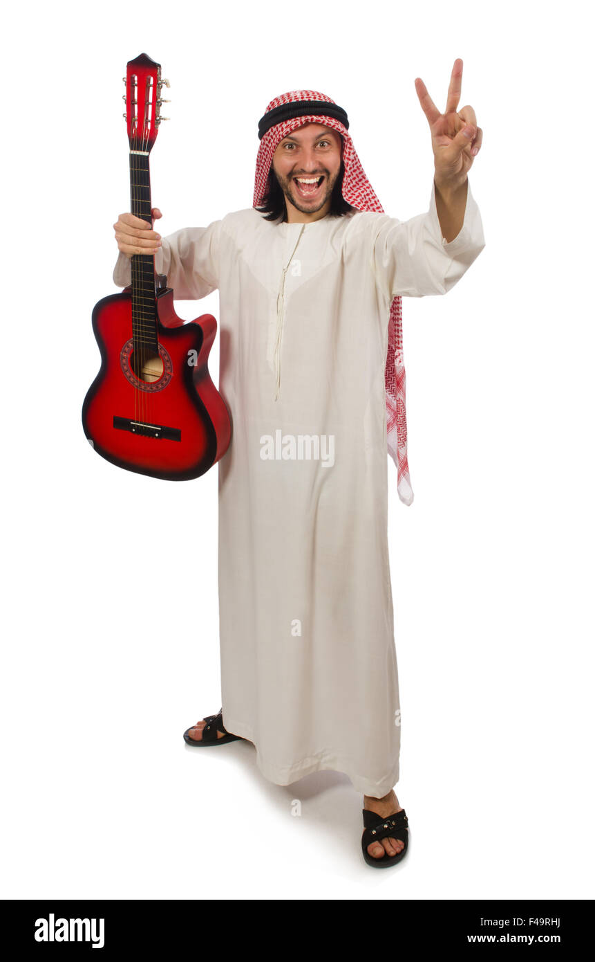 Arab man playing isolated on white Stock Photo - Alamy