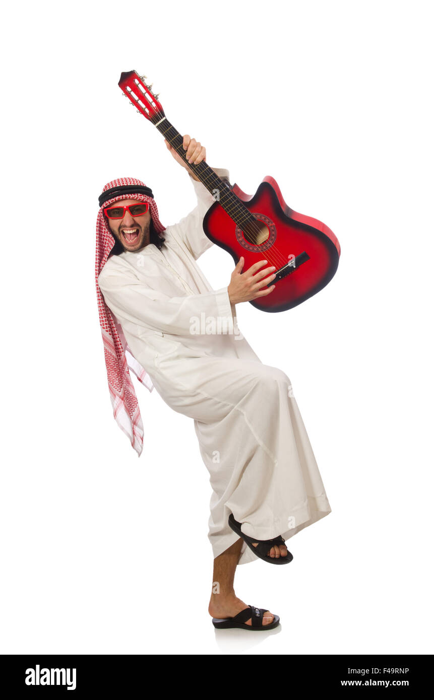 Arab man playing isolated on white Stock Photo - Alamy