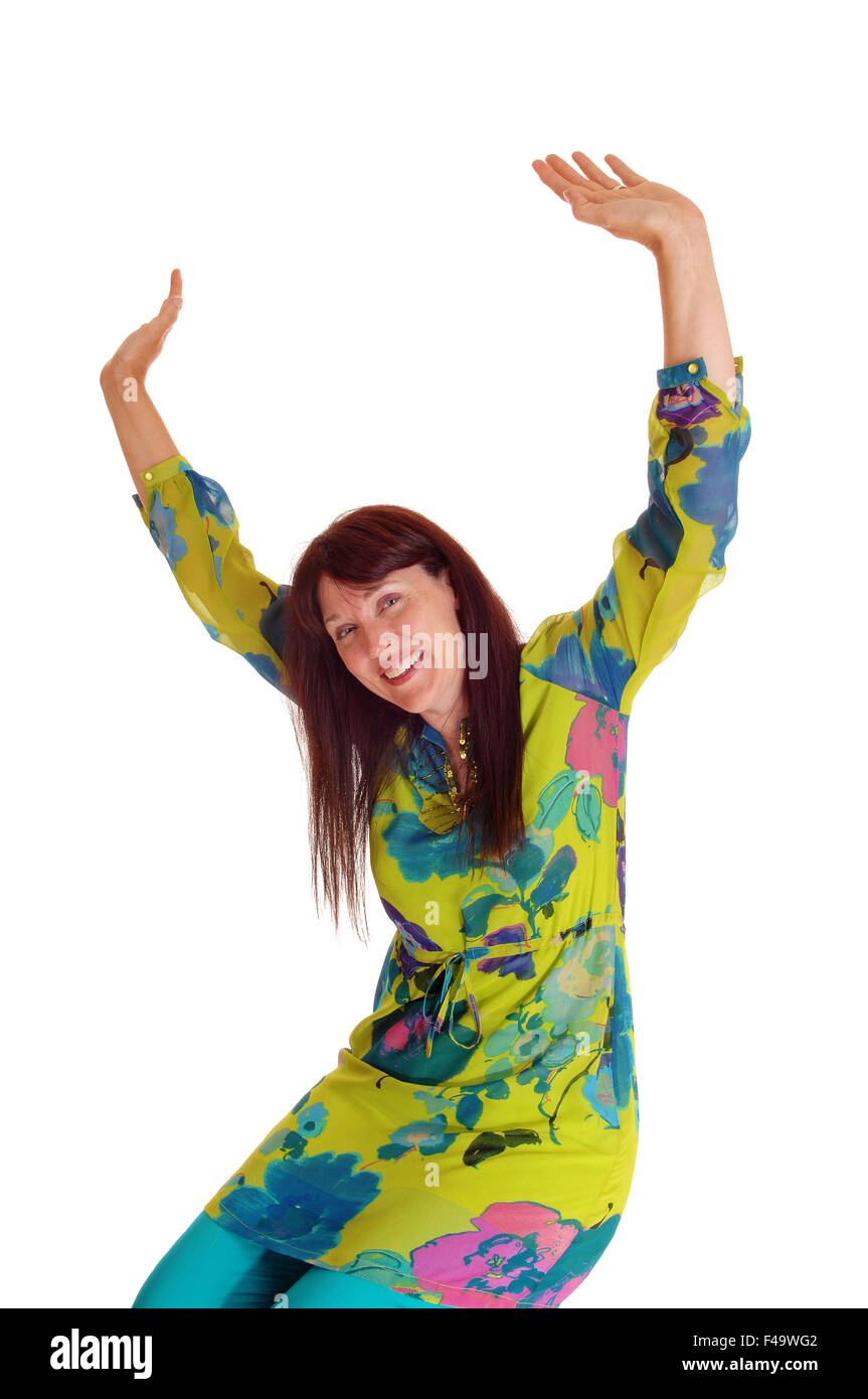Very happy woman with hands up Stock Photo - Alamy