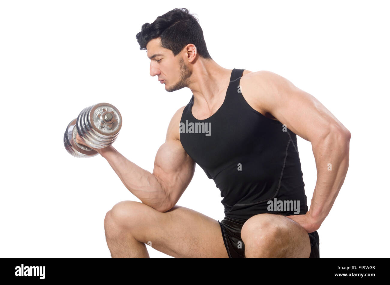 Man with dumbbells isolated on white Stock Photo - Alamy